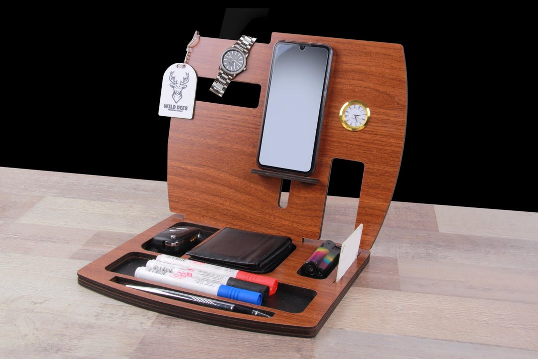 Personalized Wooden Desk Organizer for Him, Stylish Wooden Desk ...