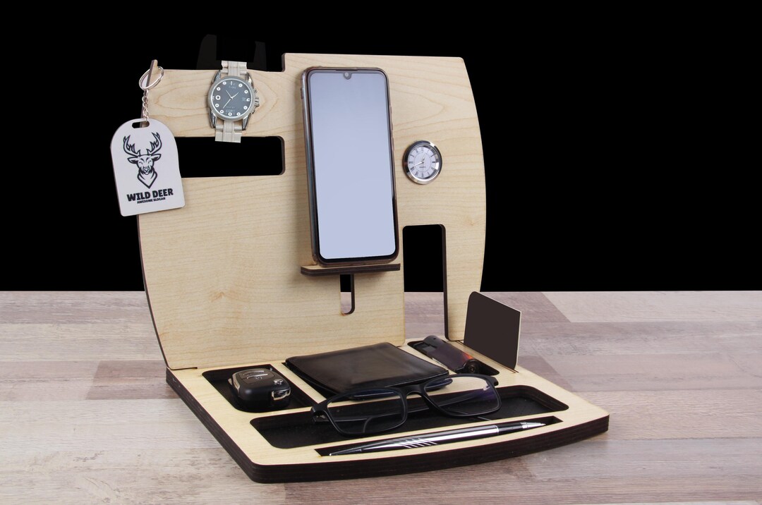 Custom Docking Station for Men, Personalized Wooden Desk Organizer ...