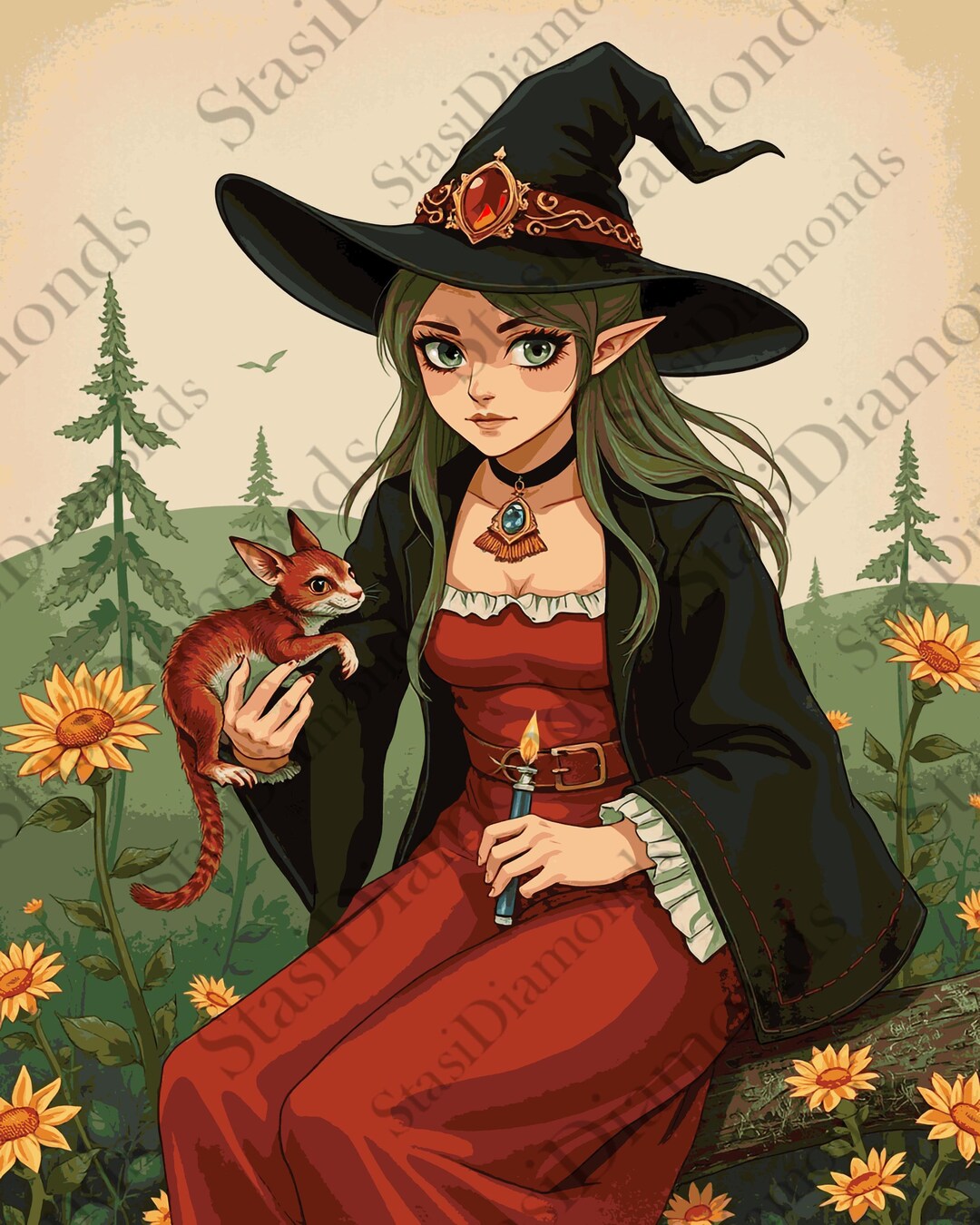 Forestlight Witch Diamond Painting Pattern - 40x50 Cm - Aurora Borealis ...