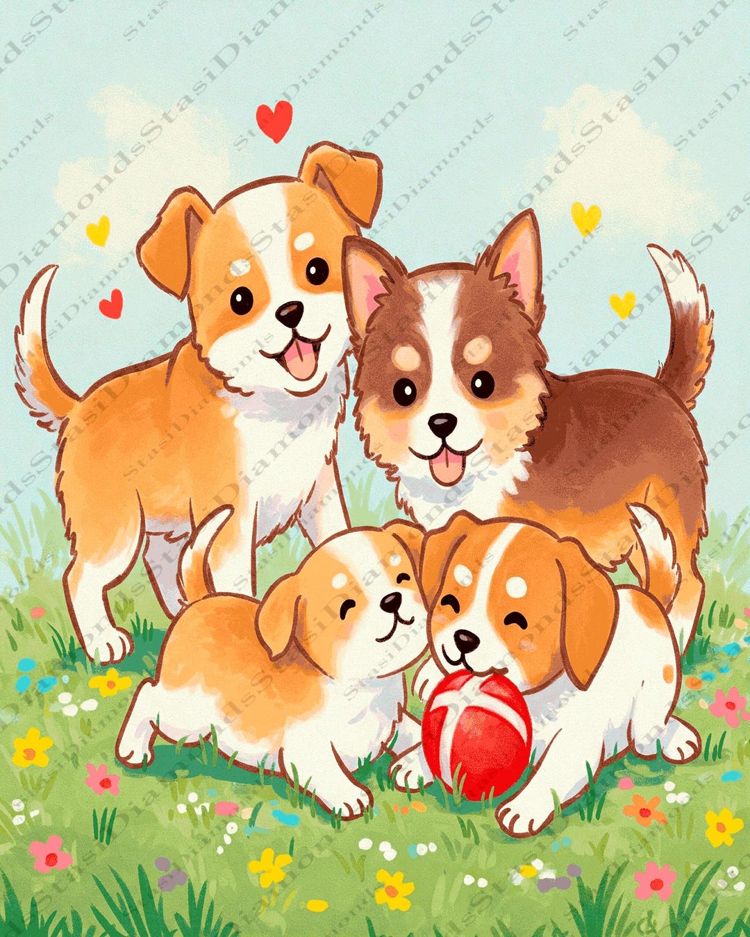 Diamond Painting Pattern PDF – Doggie Family 40x50, DIY Cross Stitch ...