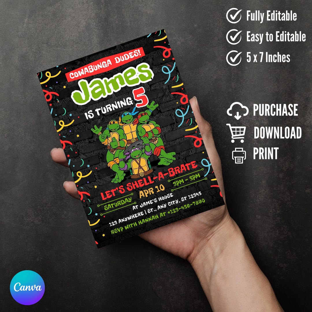 Editable Ninja Turtle Birthday Invitation | Printable Ninja Invite ...