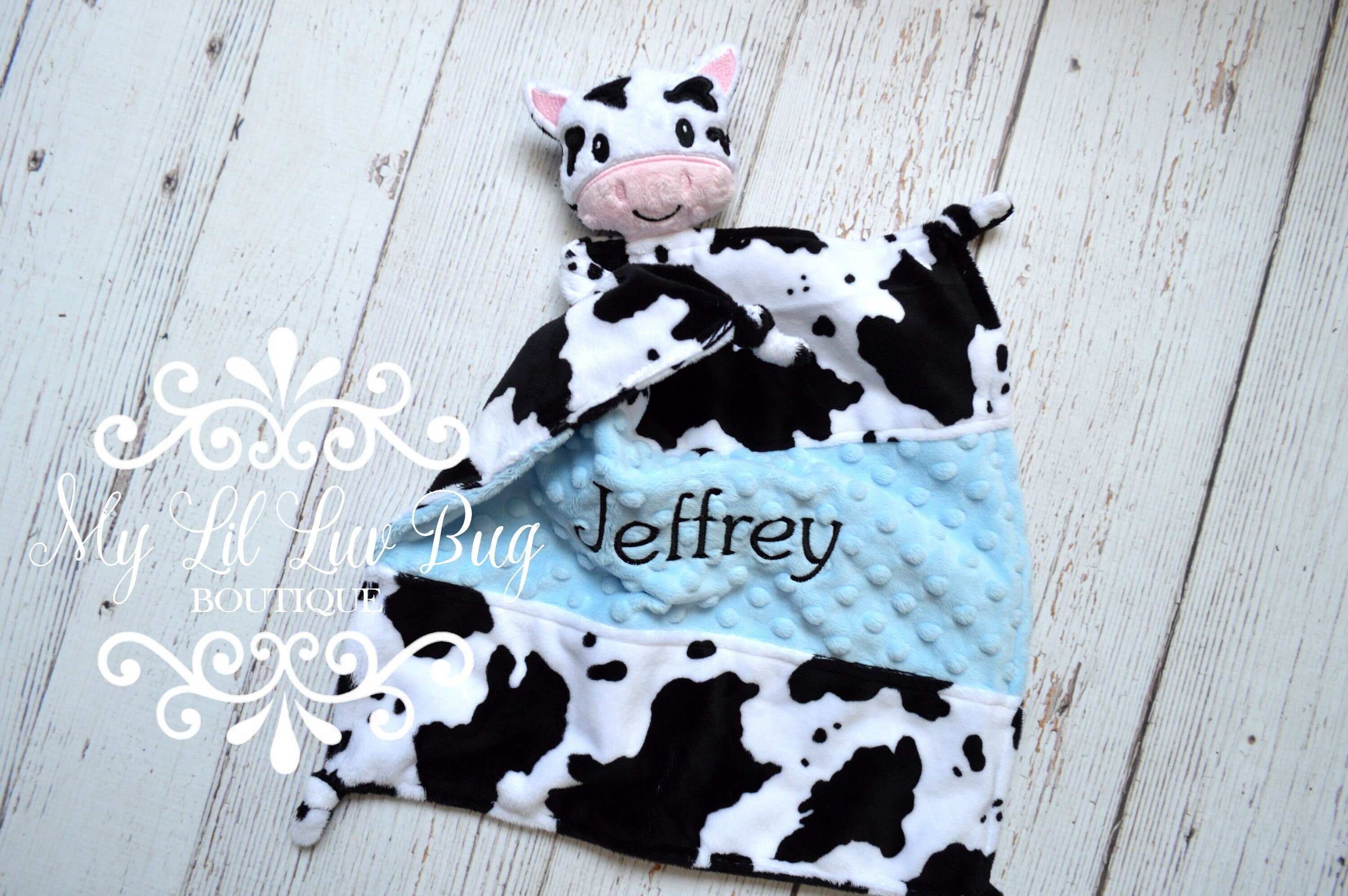 Stuffed Animal Baby Cow Print Lovey Blanket Personalized - Comfort ...