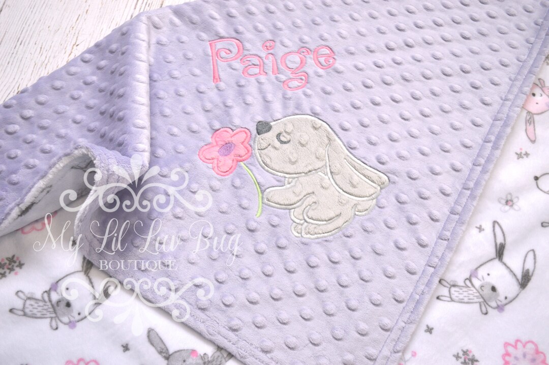 Personalized Bunny Rabbit Minky Blanket With Name - Flower Bunny Baby ...