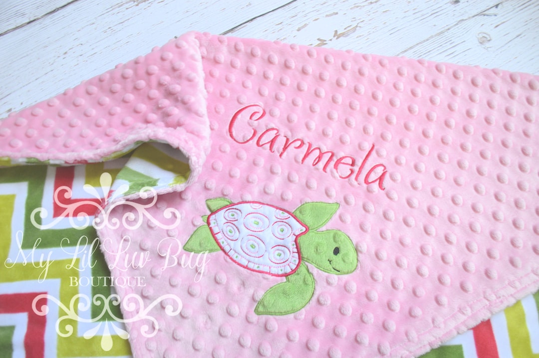 Sea Turtle Baby Blanket Girl Personalized Ocean Nautical Chevron Minky ...