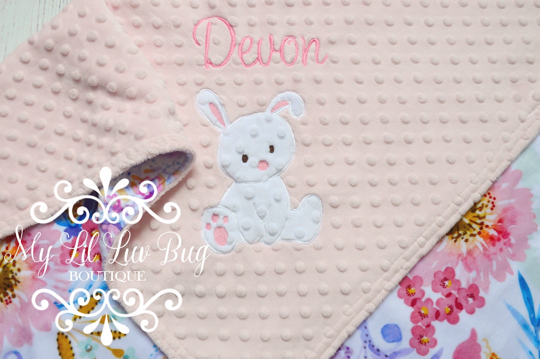 Personalized Bunny Flowers Baby Blanket - Bunny Rabbit White Woodland ...