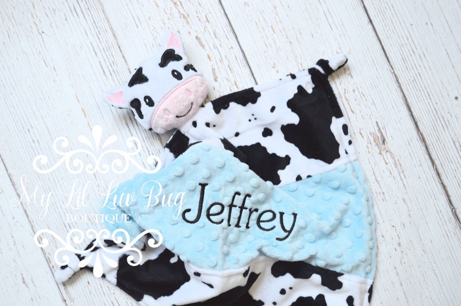 Stuffed Animal Baby Cow Print Lovey Blanket Personalized - Comfort ...