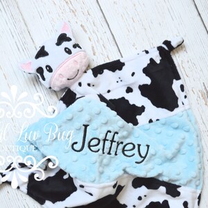 Stuffed Animal Baby Cow Print Lovey Blanket Personalized - Comfort ...