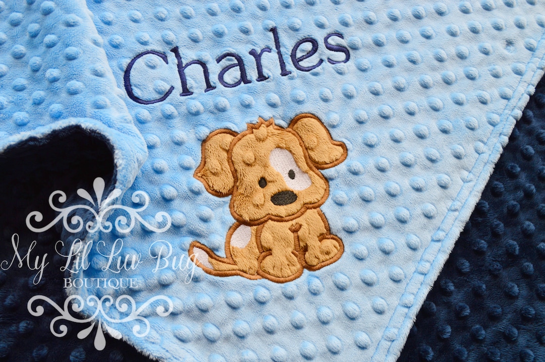 Personalized Baby Blanket - Puppy Dog Eye Patch Spots Light Blue and ...
