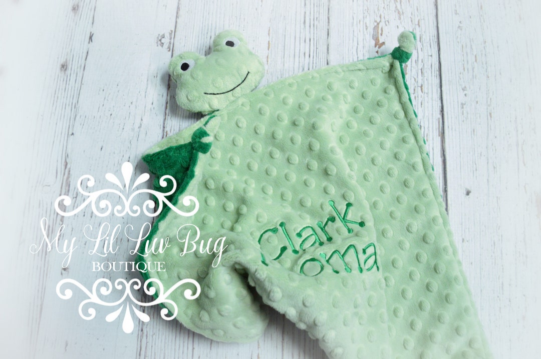 Small Froggy Stuffy Lovey Blanket Personalized Minky - Sage Kelly Green ...