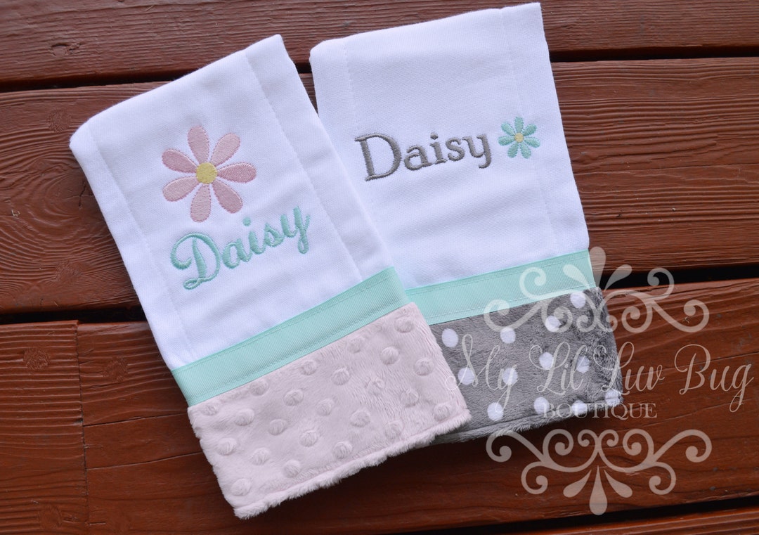Personalized Flower Burp Cloth Set of Two Daisy Floral Prefold Diaper ...