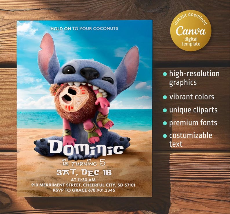 Lilo and Stitch Printable Editable Invitation, Stitch Movie Party ...