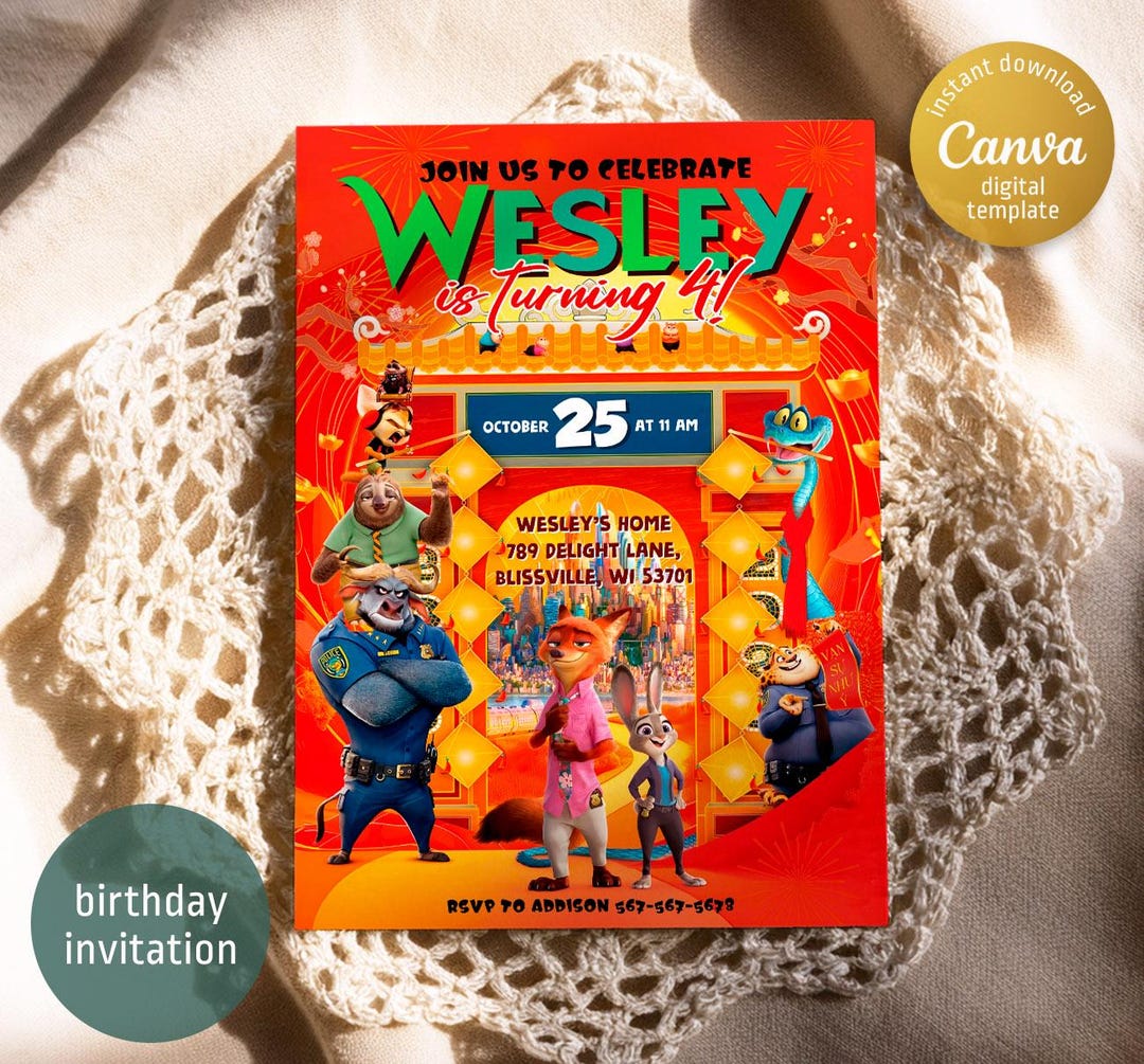 Zootopia 2 Movie Birthday Invitation, Judy Hopps Invite, Nick ...