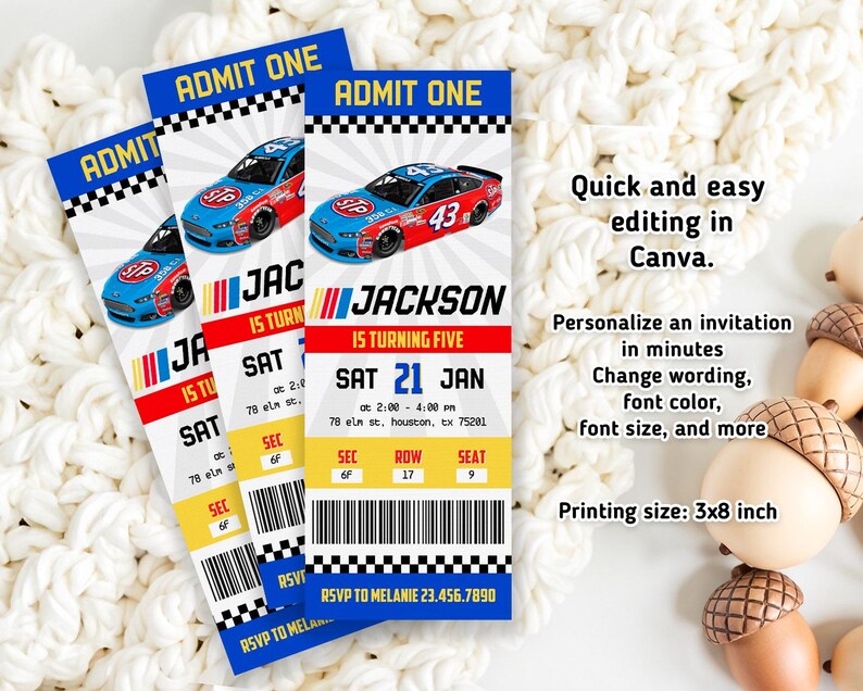 Nascar Birthday Ticket Invitation, Editable Racing Car Template ...