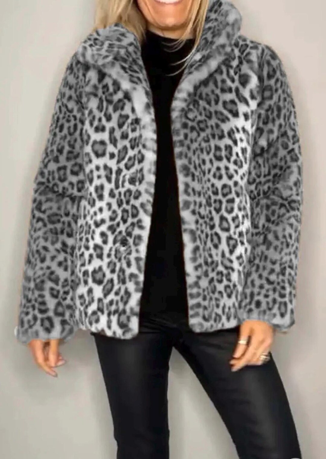 Full Size Leopard Furry Collared Neck Long Sleeve Coat Size 12 - Etsy