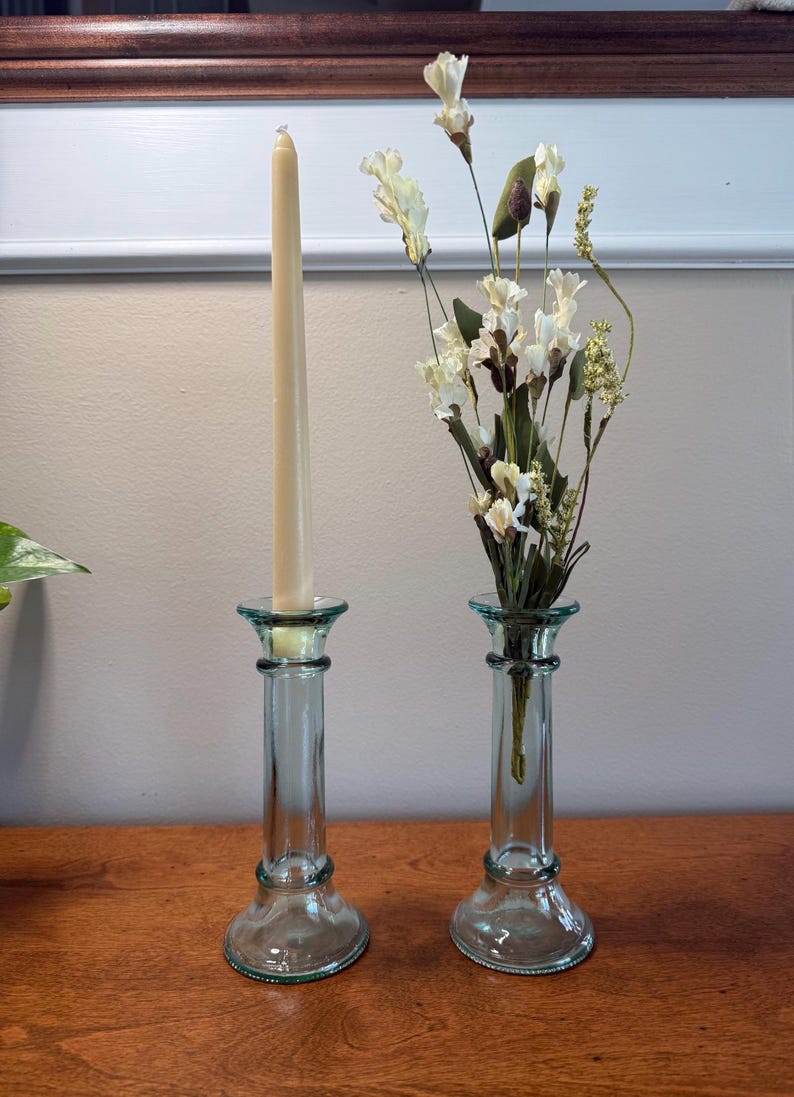 Vintage Madeira Green Glass Candlesticks | 1980s Glass Candle Holders ...