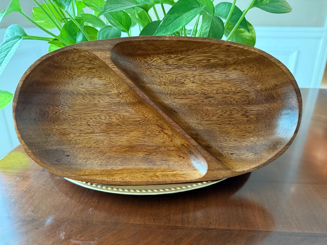 Vintage Monkey Pod Wood Divided Serving Dish | Oval | Made in the ...