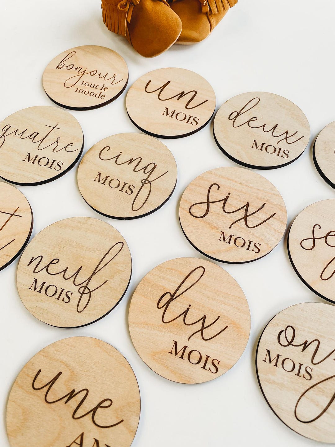 French Wooden Monthly Milestone Disc for Baby Photos | Baby Shower Gift ...