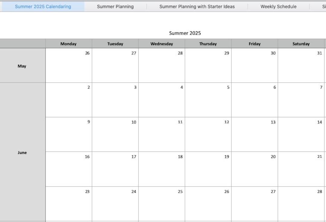 Summer Planning Spreadsheet Digital Download - Etsy