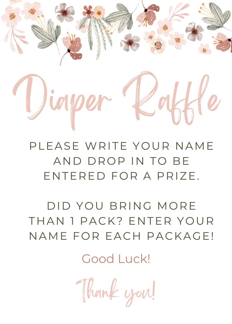 Diaper Raffle Sign | Boho Baby Shower Printable | Wildflower Baby ...