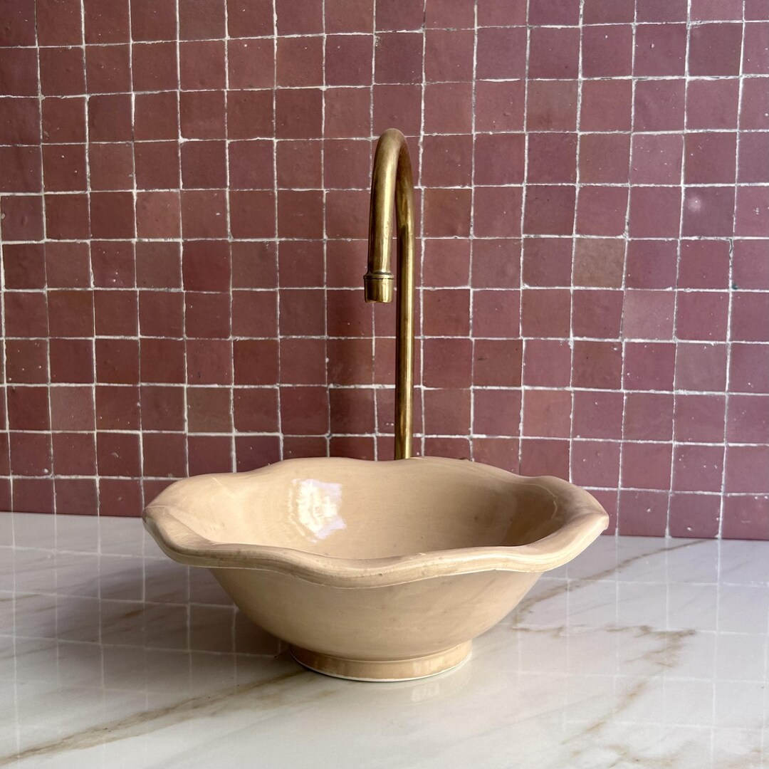 Handmade Moroccan Clay Sink L Beige Floral Ceramic Vessel L Elegant ...