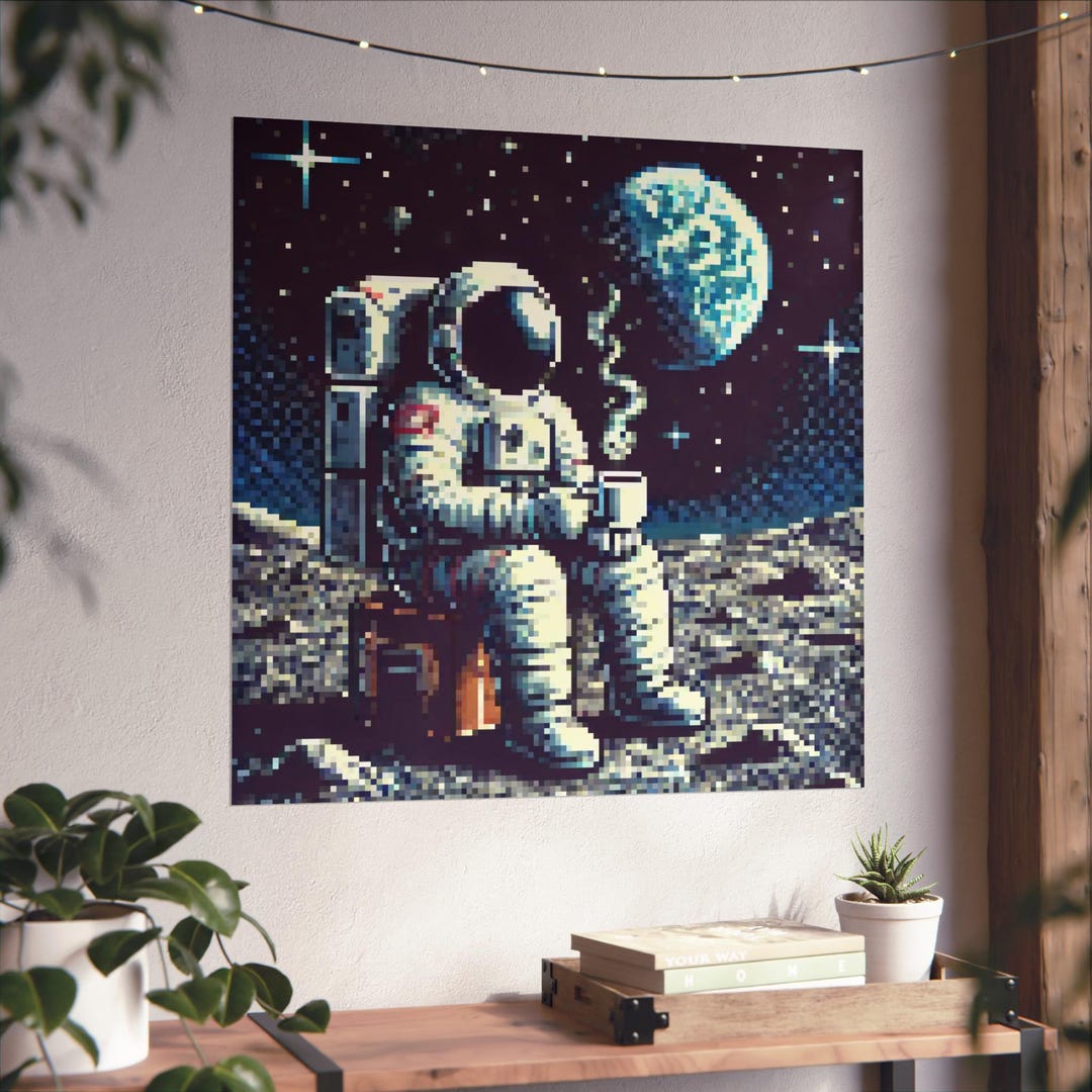 Retro 8-bit Astronaut Morning Coffee Poster, Astronaut Lover Art, Retro ...