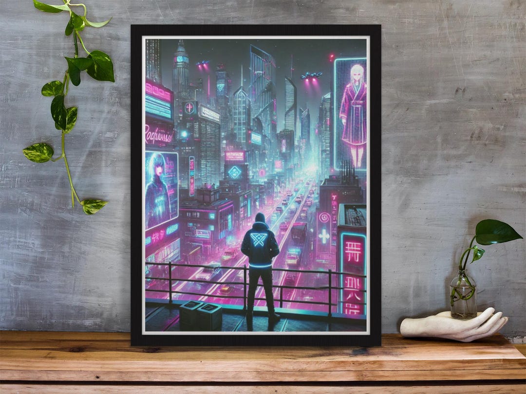 Cyberpunk Art Poster - Futuristic Neon City Print - Sci-fi Wall Art ...