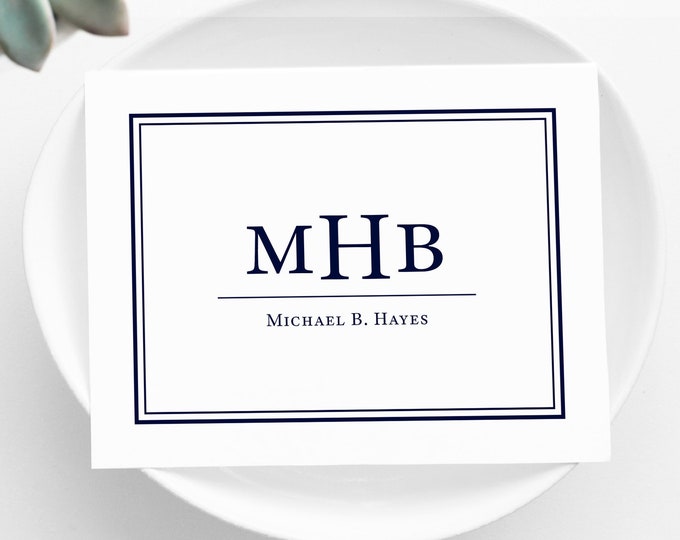 Personalized Thank You Notes • Male Monogram • Folded Note Cards With ...