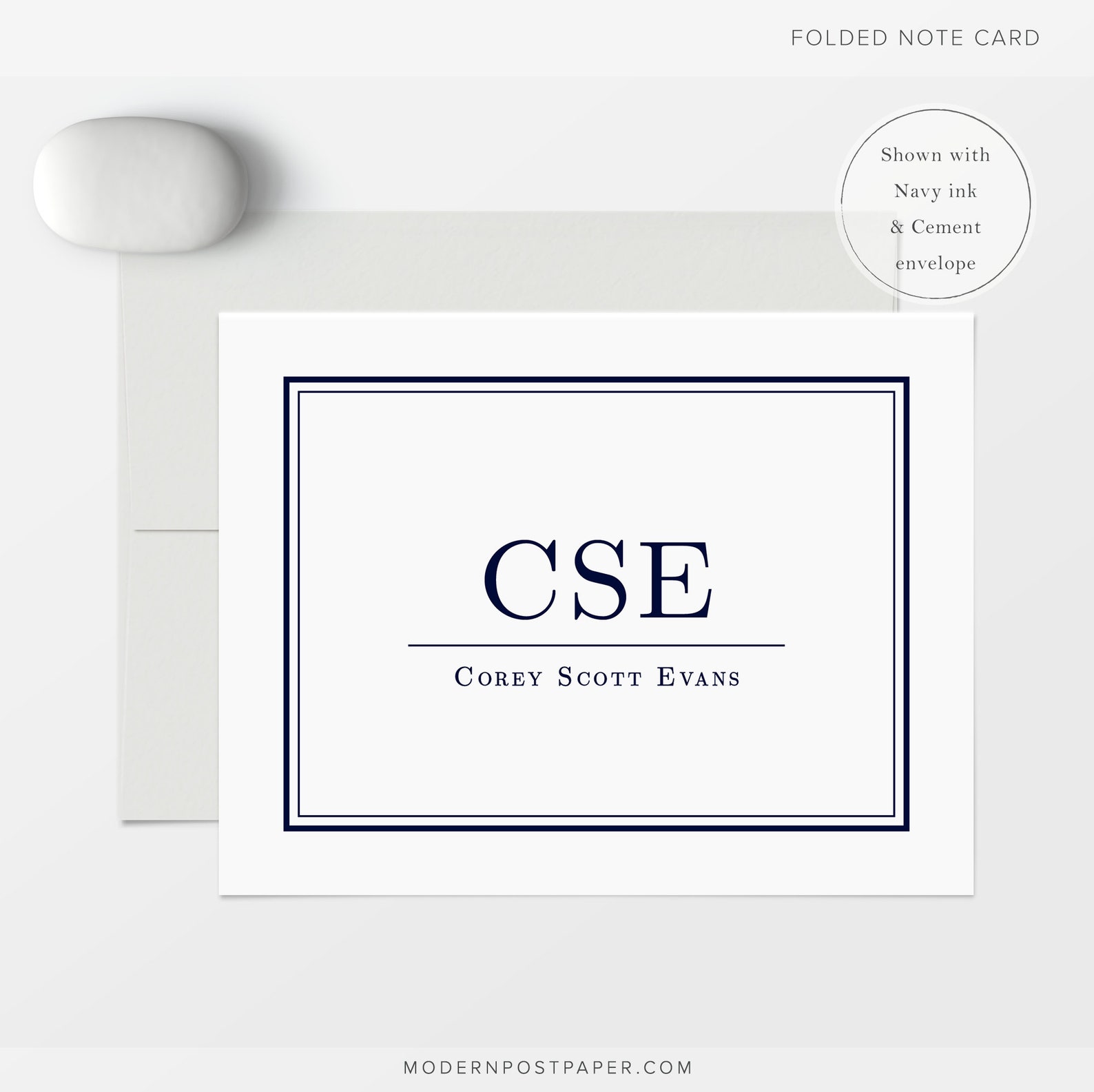 Personalized Thank You Notes • Male Monogram INITIALS • Folded Note ...