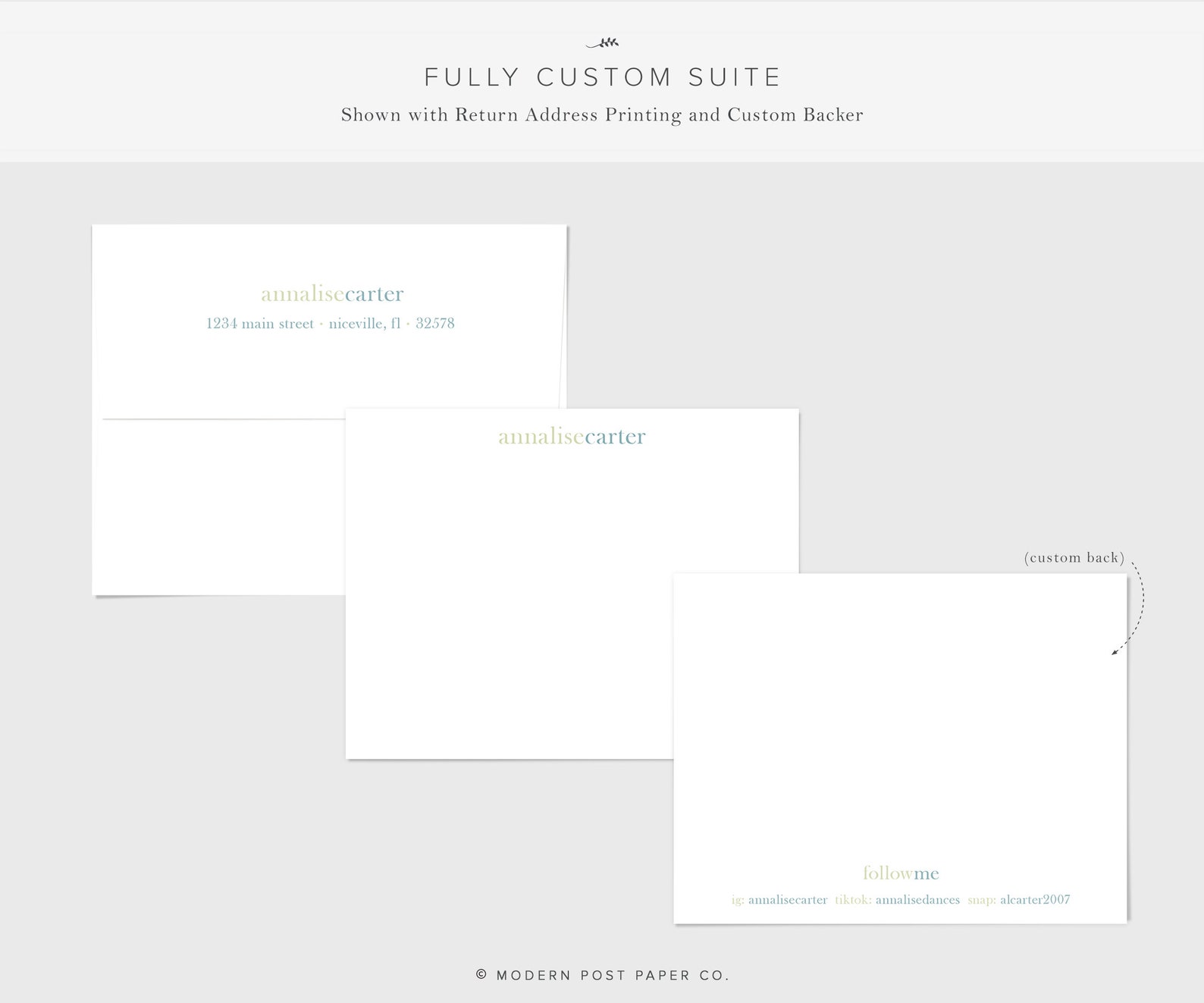 Personalized Note Cards Set | Two-tone Traditional FLAT | Notecards and ...
