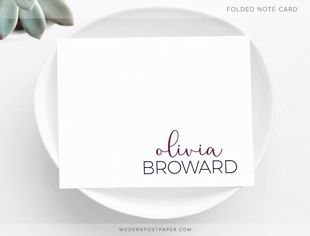Personalized Stationery • Script Print Stacked • Folded Note Cards With ...