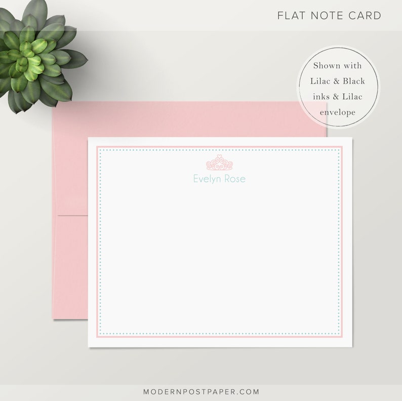 Girly Note Cards | Pink Princess FLAT | Personalized Stationery ...