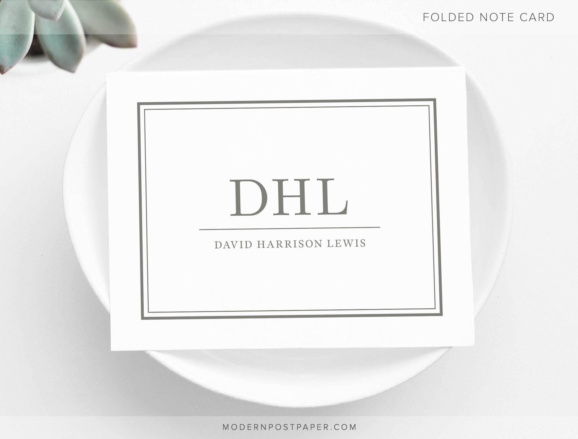 Personalized Thank You Notes • Male Monogram INITIALS • Folded Note ...