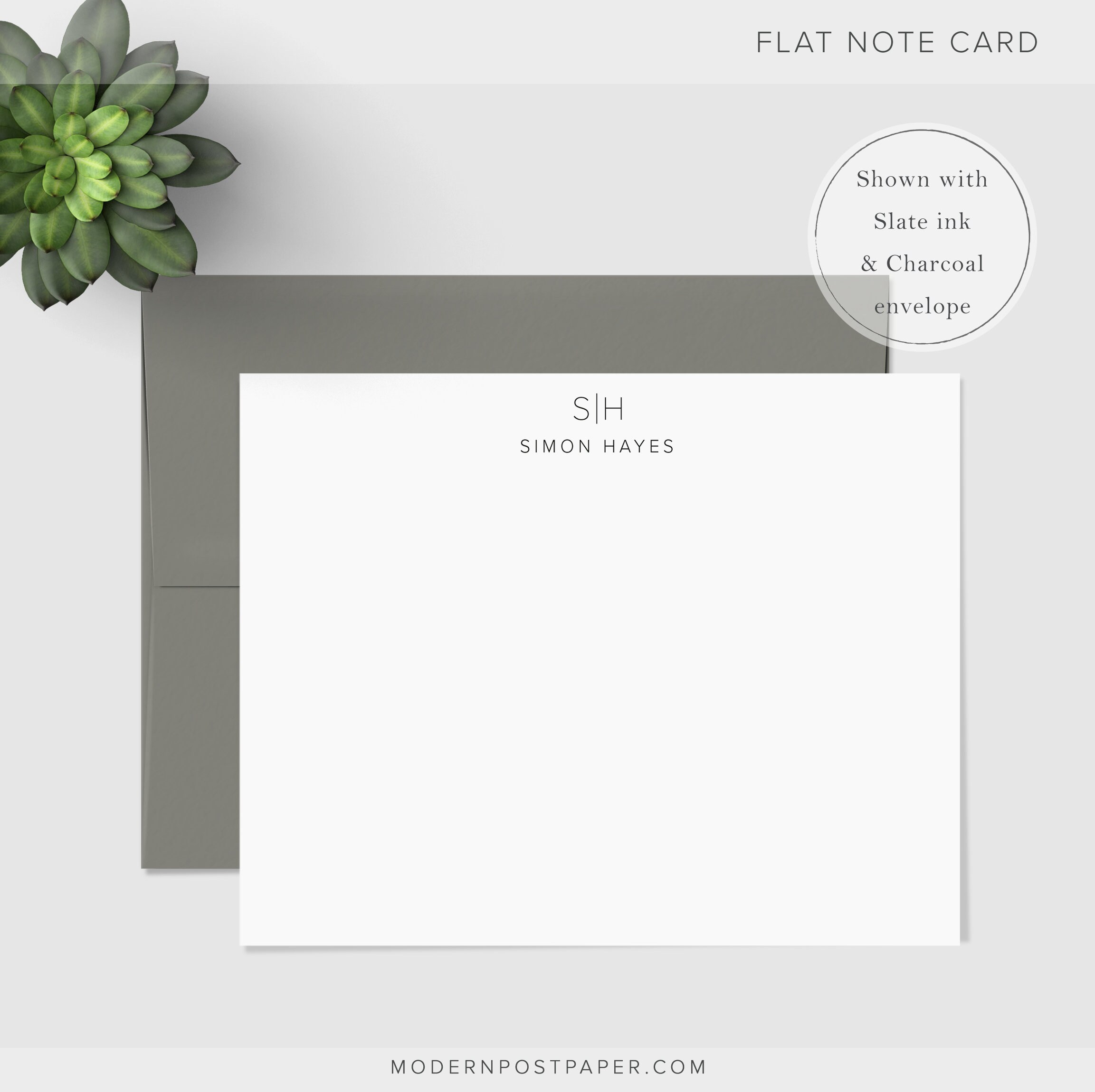 Personalized Note Cards Set Divided Initials FLAT | Etsy