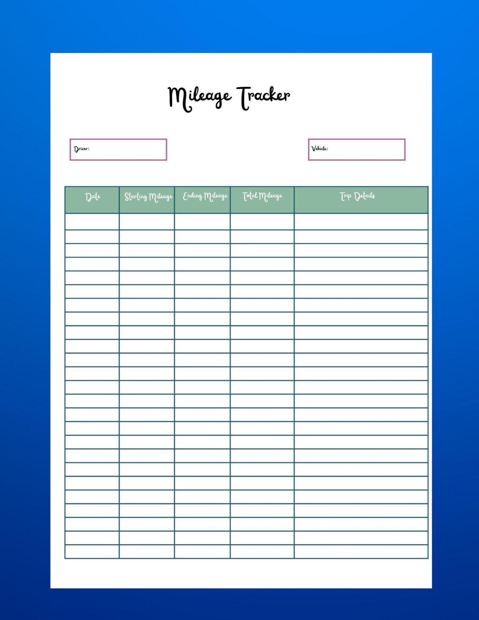 Mileage Log Printable, Work Trip Miles Tracker, Mileage Report Form ...