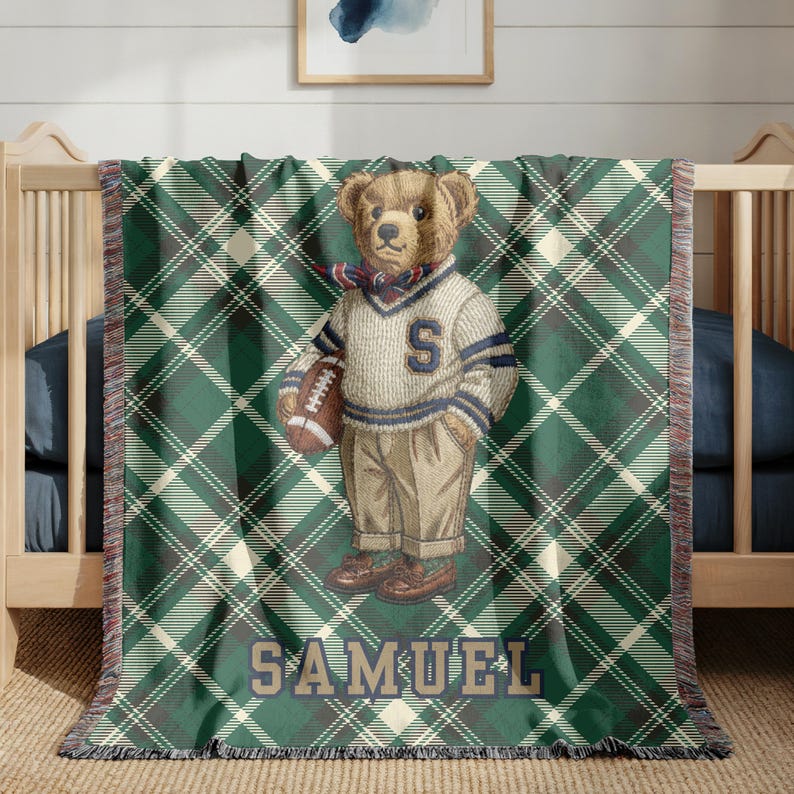 Personalized Teddy Bear Throw Blanket Custom Vintage Style Bear Baby ...
