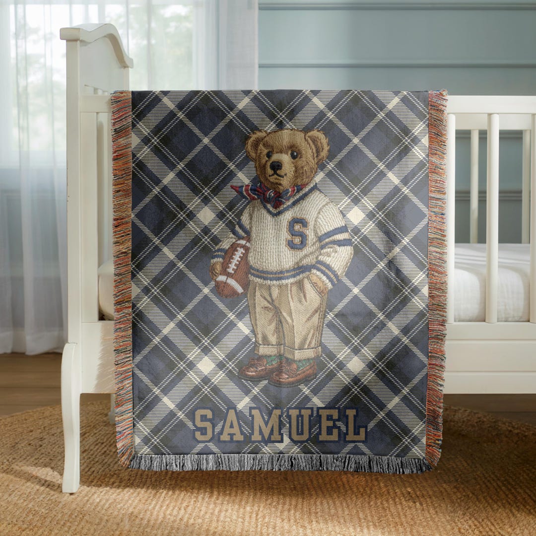Personalized Teddy Bear Throw Blanket Custom Vintage Style Bear Baby ...