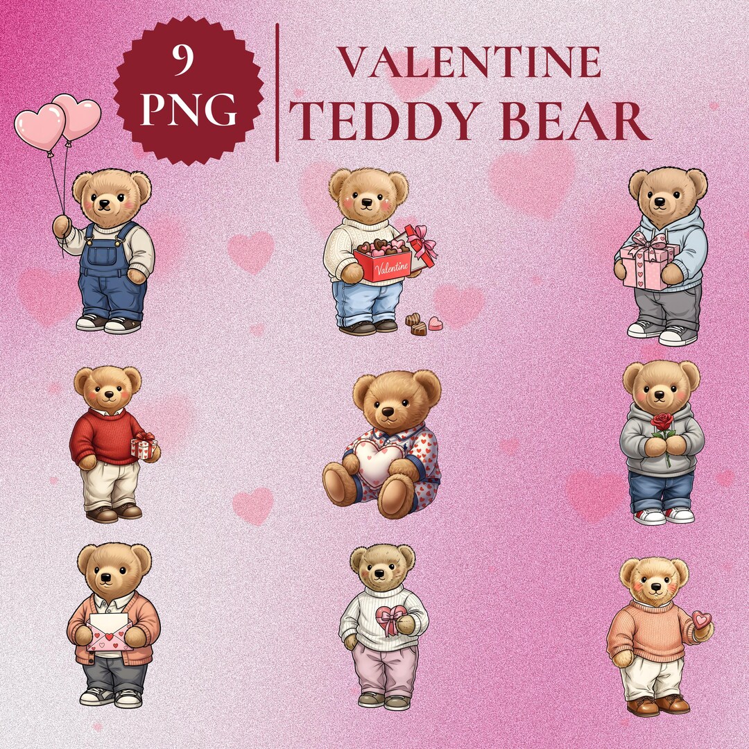 Valentine's Day Bear PNG Design, Love Bear Clipart PNG File, Valentine ...