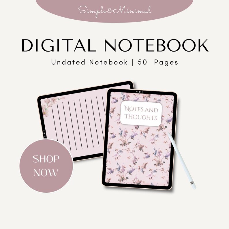 Pink Digital Notebook – A4 Printable Journal, 50 Lined Pages (PDF) - Etsy