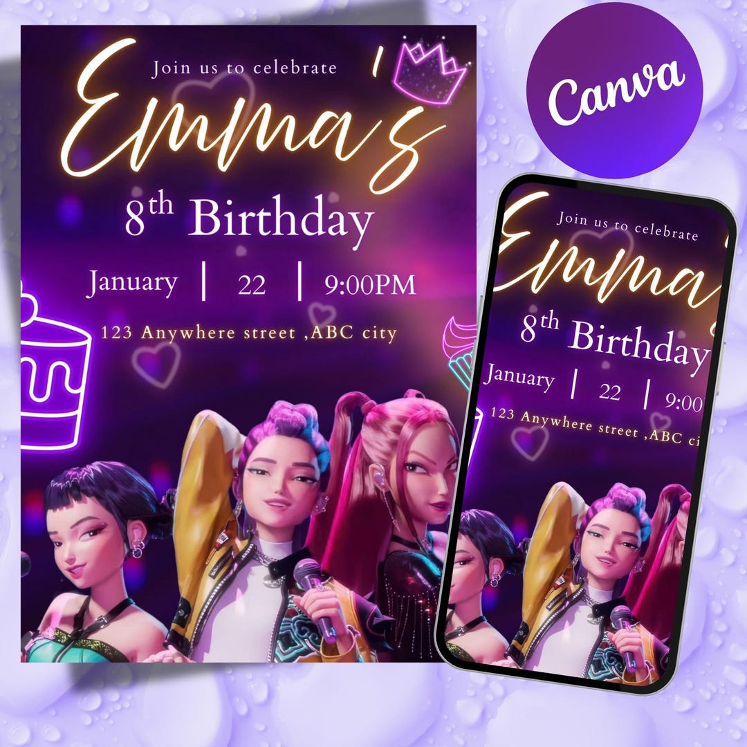 K-pop Birthday Invitation – Demon Hunter Theme, Canva Editable (5x7 PDF) - Etsy