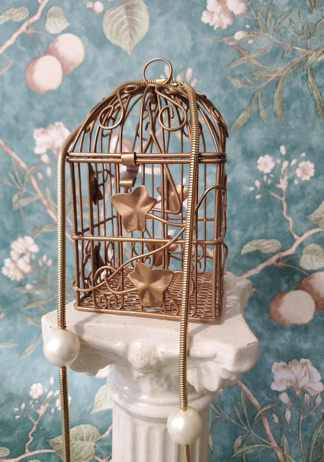 Small Decorative Metal Bird Cage Gold Flower Cage Candle Holder Leaf ...