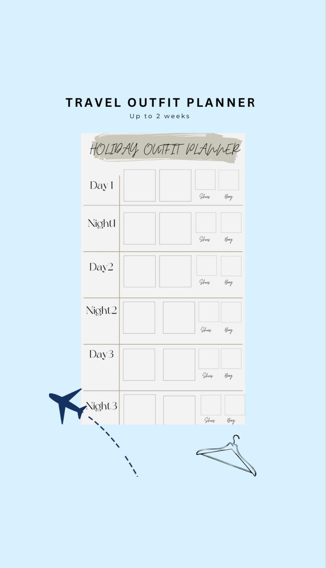 Travel Outfit Planner Printable Template, Daily Outfit Planner for ...