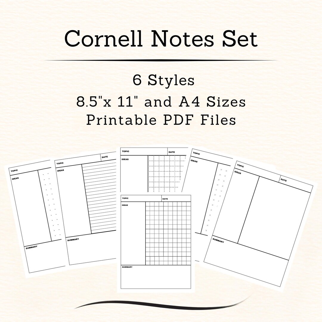Cornell Note Paper Set | Printable Study Aid | Academic Note Paper ...
