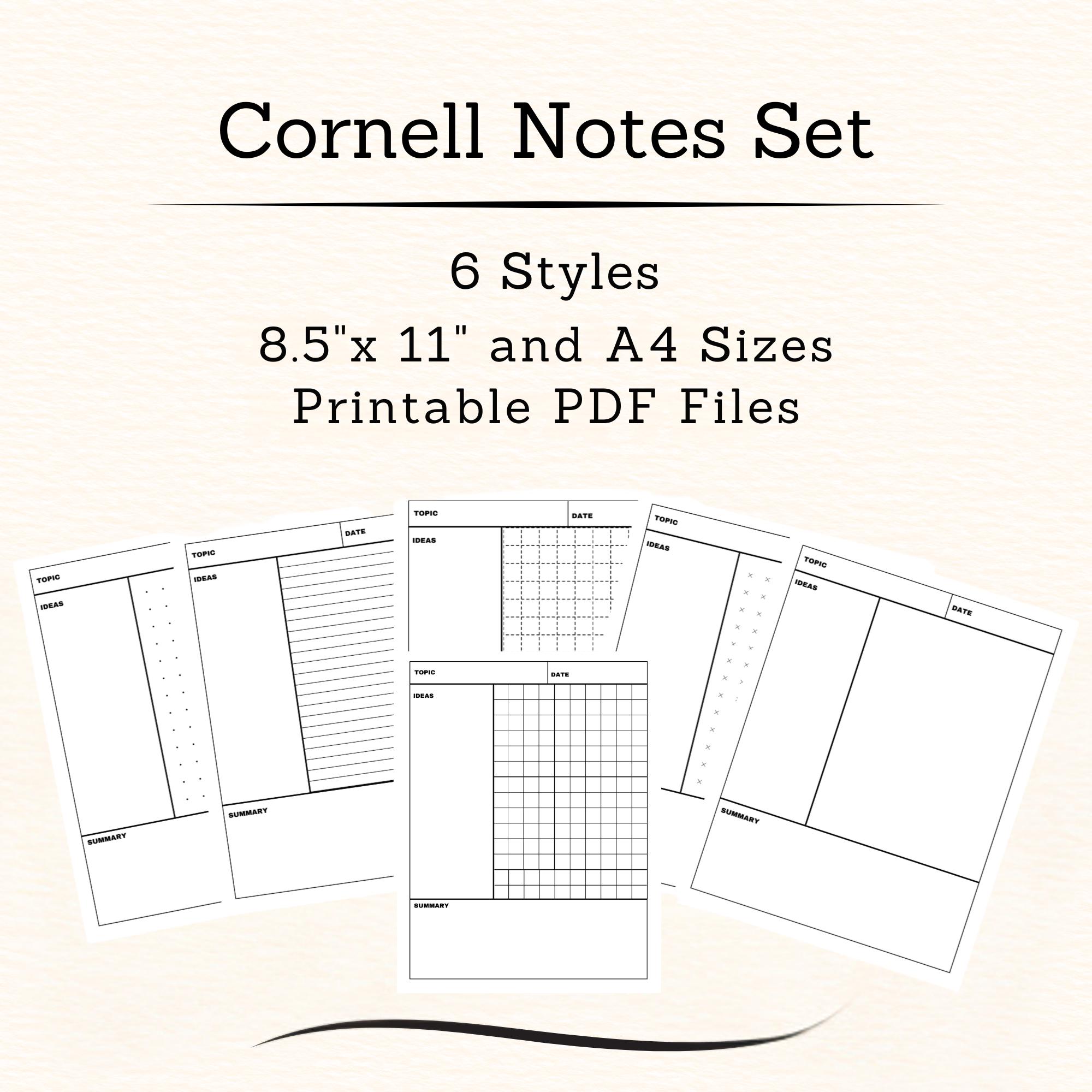 Cornell Note Paper Set | Printable Study Aid | Academic Note Paper ...