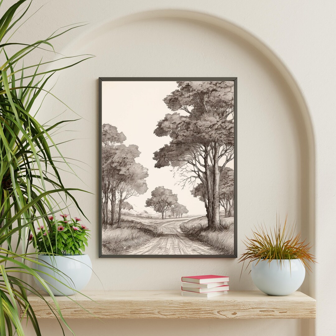 Old Country Road Print – Vintage Landscape Wall Art, Digital Download ...