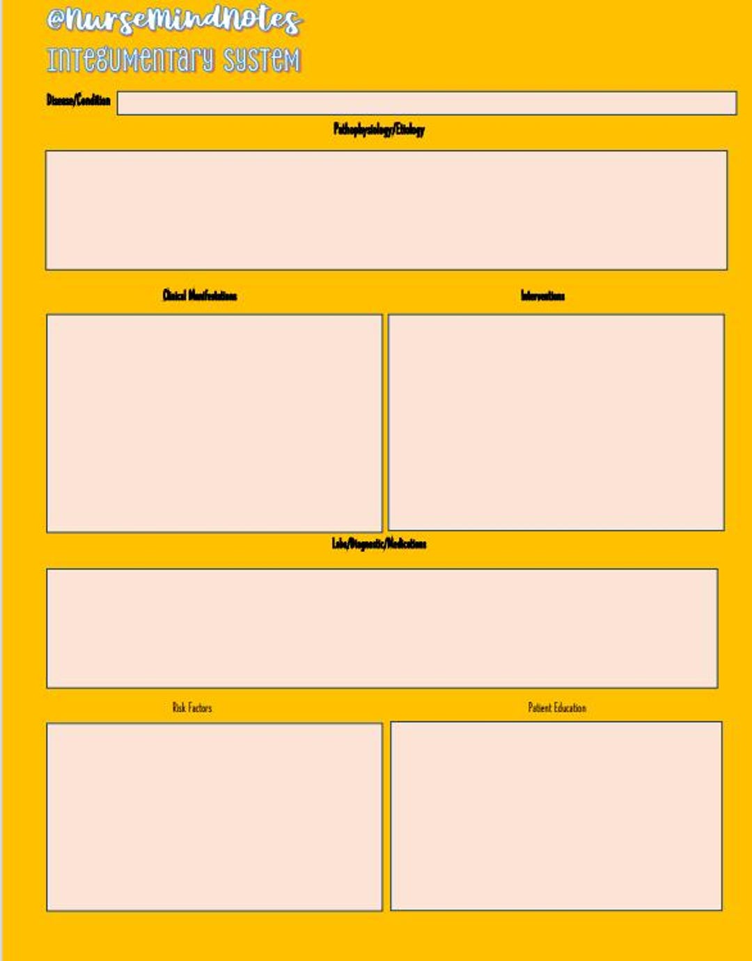 Integumentary System | Nursing School Study Template | Med Surg - Etsy