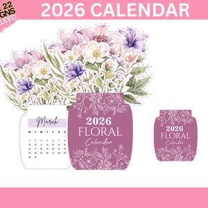 2026 Floral Calendar PNG Bundle Sunday Start | Minimal Boho Monthly ...