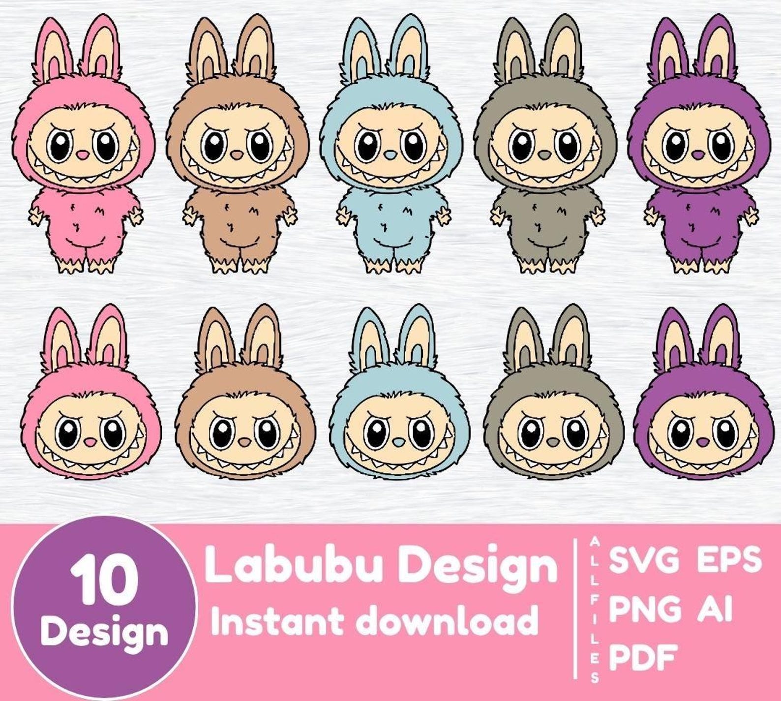 10 Labubu Designs SVG Bundle, Labubu PNG, Labubu Clipart, Cute Labubu ...