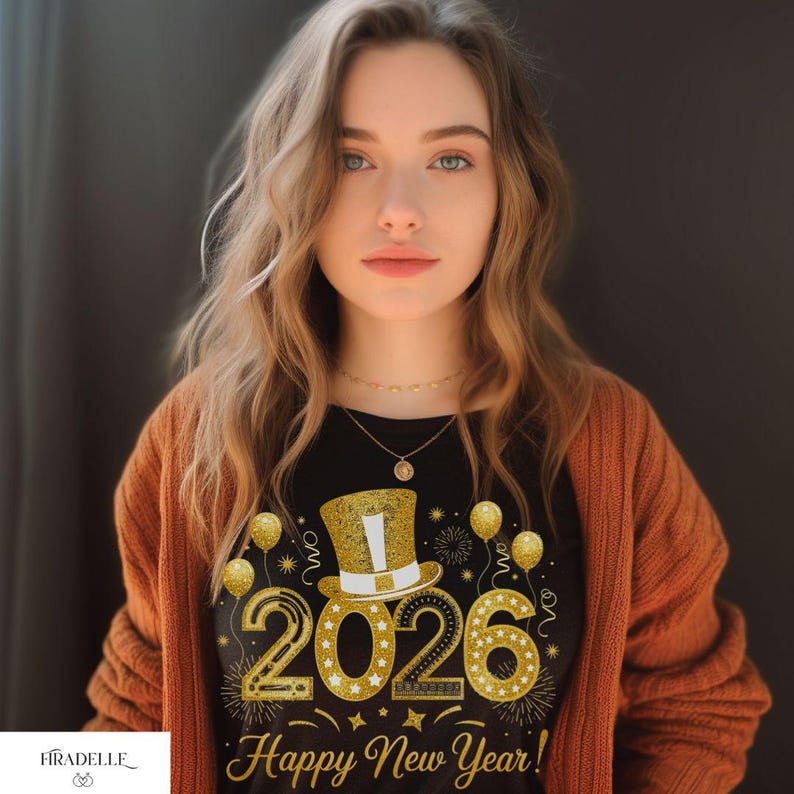 Retro Happy New Year 2026 PNG, Gold Glitter Balloons, Shirt Sublimation ...