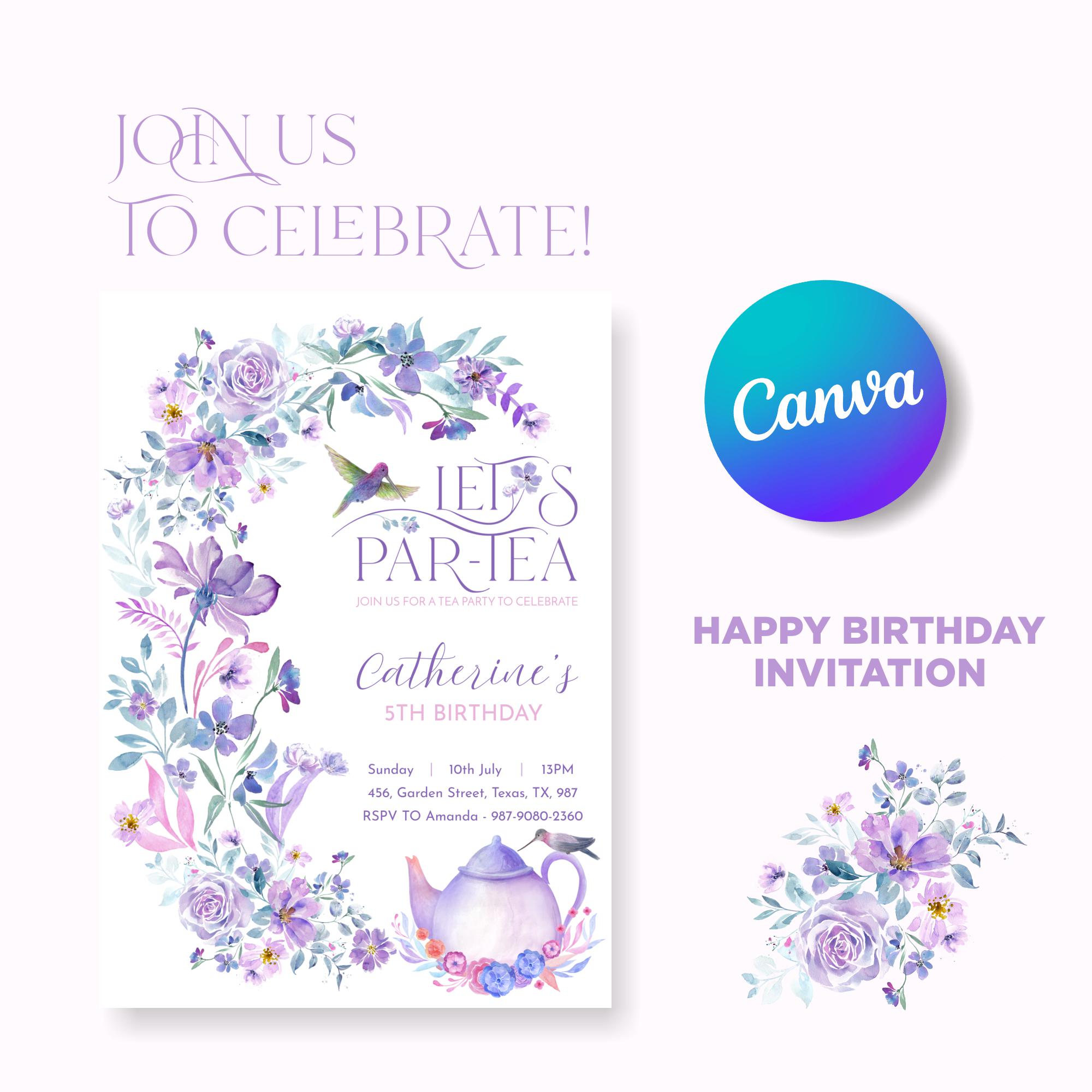 Editable Tea Party Birthday Invitation, Tea Party Birthday Invite, Tea ...