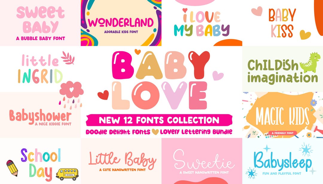 Playful Kids Font Bundle, Cute Handwritten OTF Fonts - Etsy